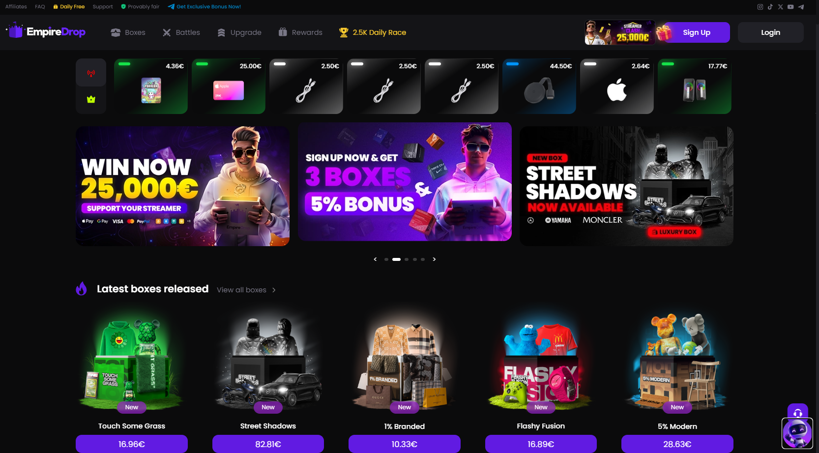 EmpireDrop (Avis 2024) : Mystery boxe et Bonus